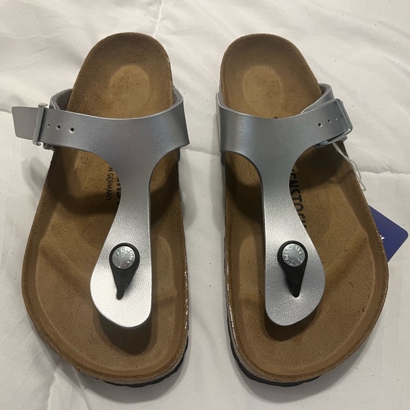 Shoes | Birkenstock Gizeh Silver | Poshmark
